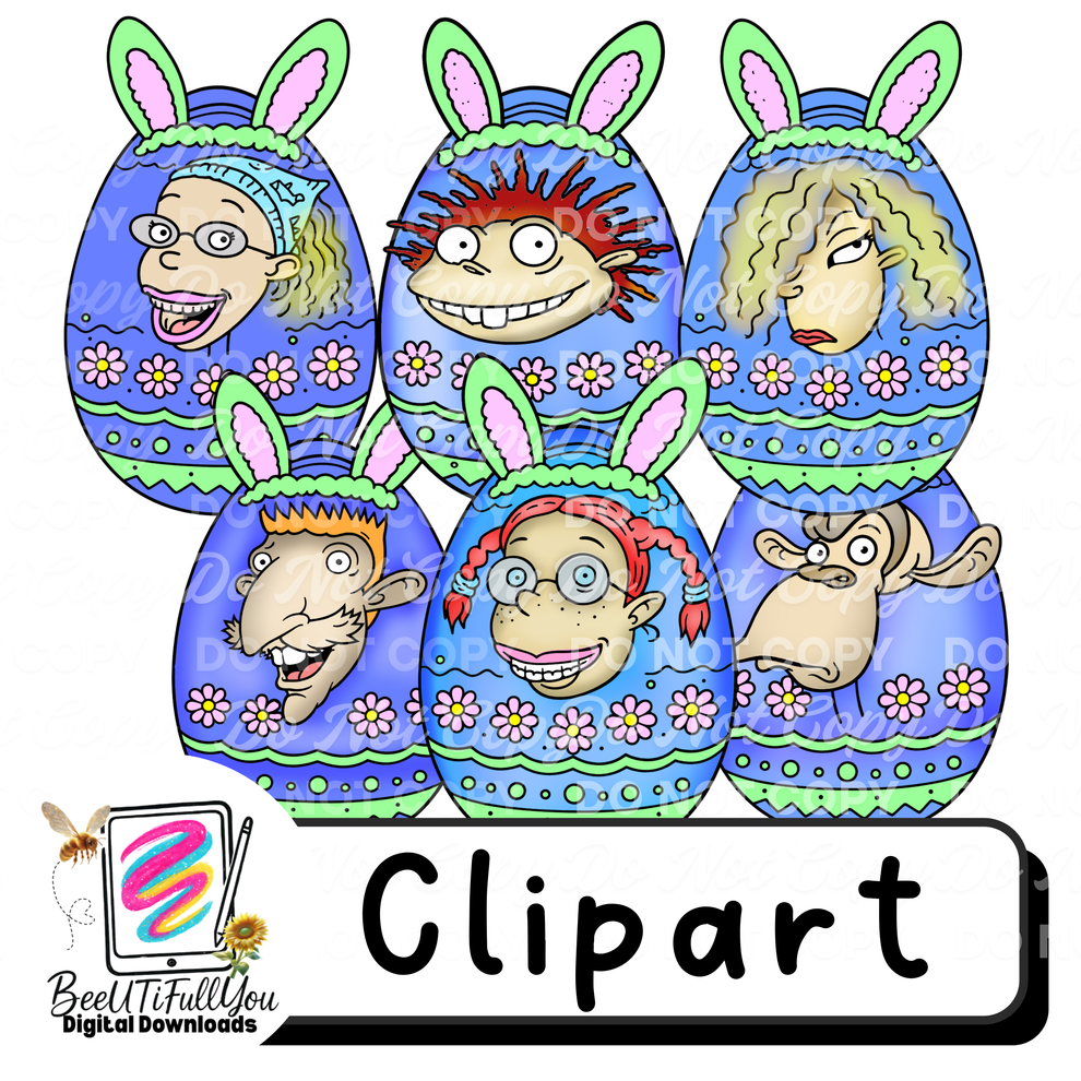 Easter Egg Heads Clipart Set Colored + Outline | Digital Download ...