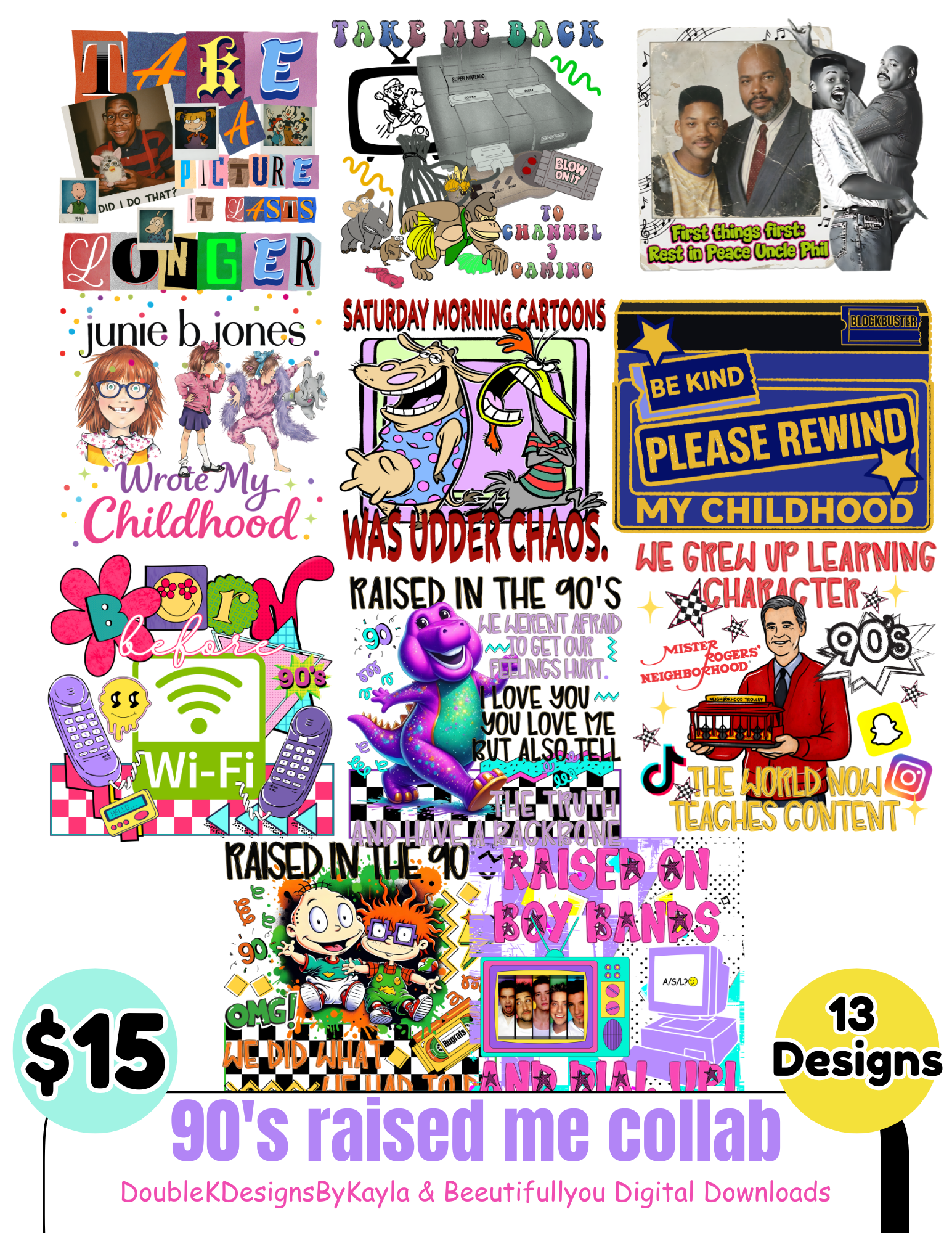 90’s Raised Me Collab | 11 Retro 90s Designs Bundle | Nostalgia Typogr ...